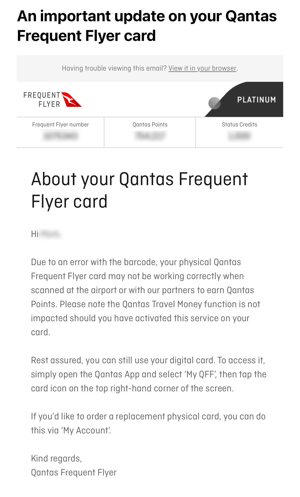 QANTAS: error with Barcode means frequent flyers need to request new ...